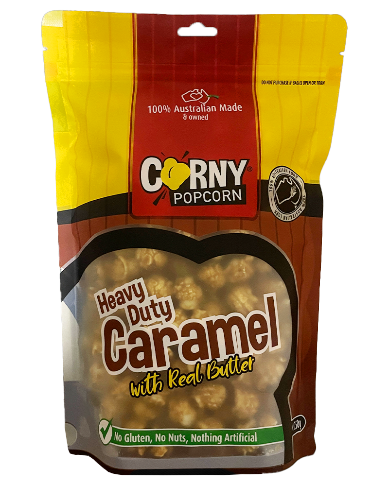 HEAVY DUTY CARAMEL POPCORN® 250gm - 3 PACK – Corny Popcorn